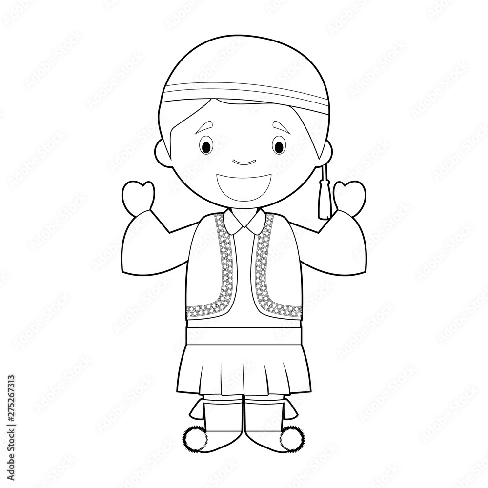 Easy coloring cartoon character from Greece dressed in the traditional ...