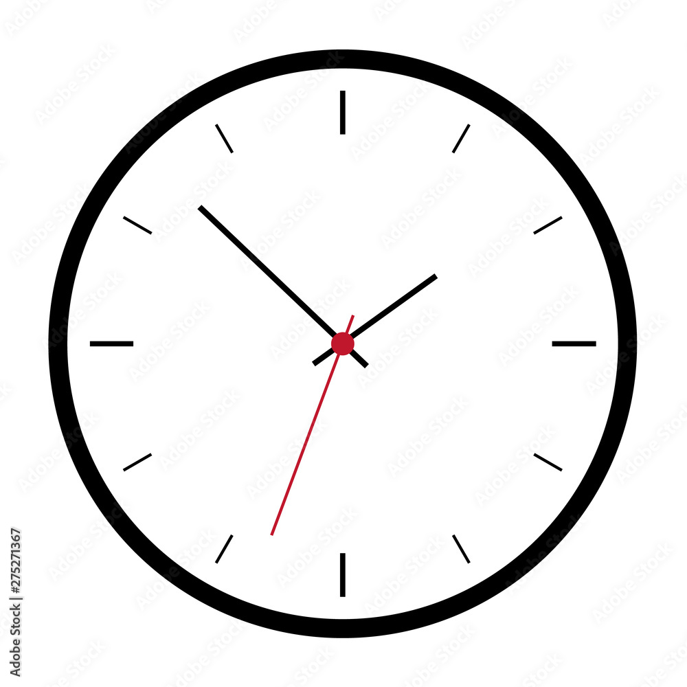 Simple illustration of black clock face without numbers with hour and ...