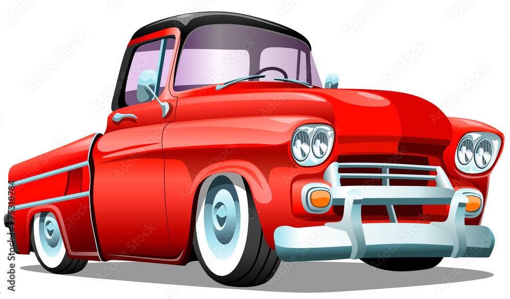 Cartoon red retro truck pickup car, on a white background. ESP Vector ...