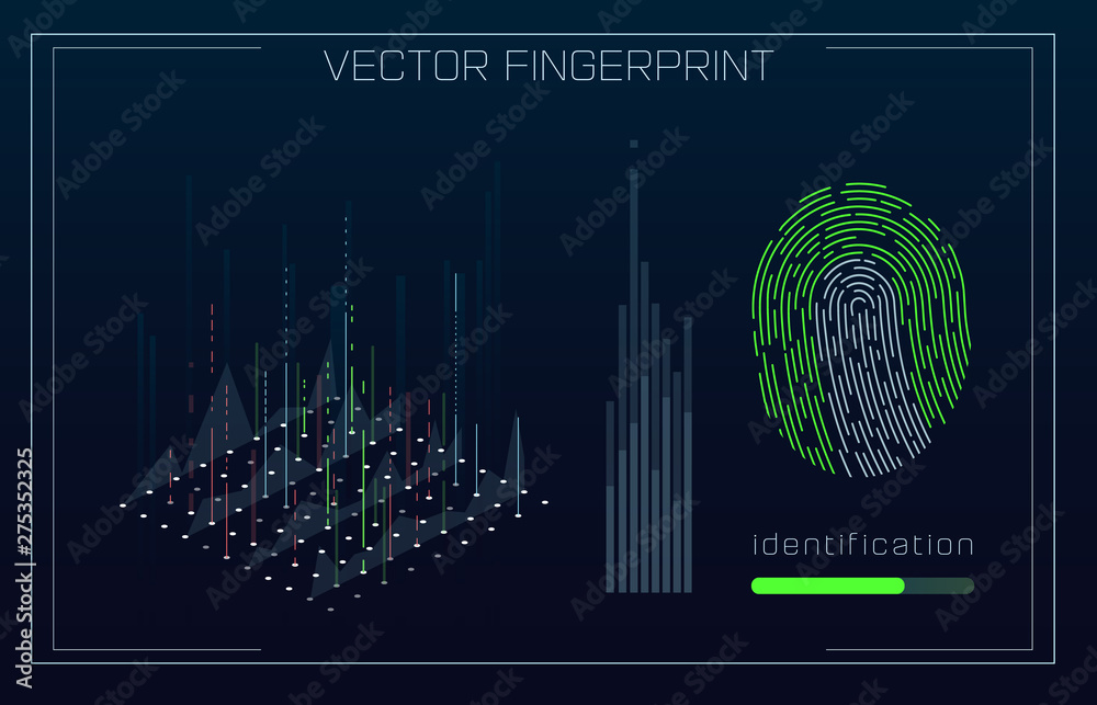 Vector de Stock Fingerprint Scanning Identification system in futuristic HUD style. Biometric ...