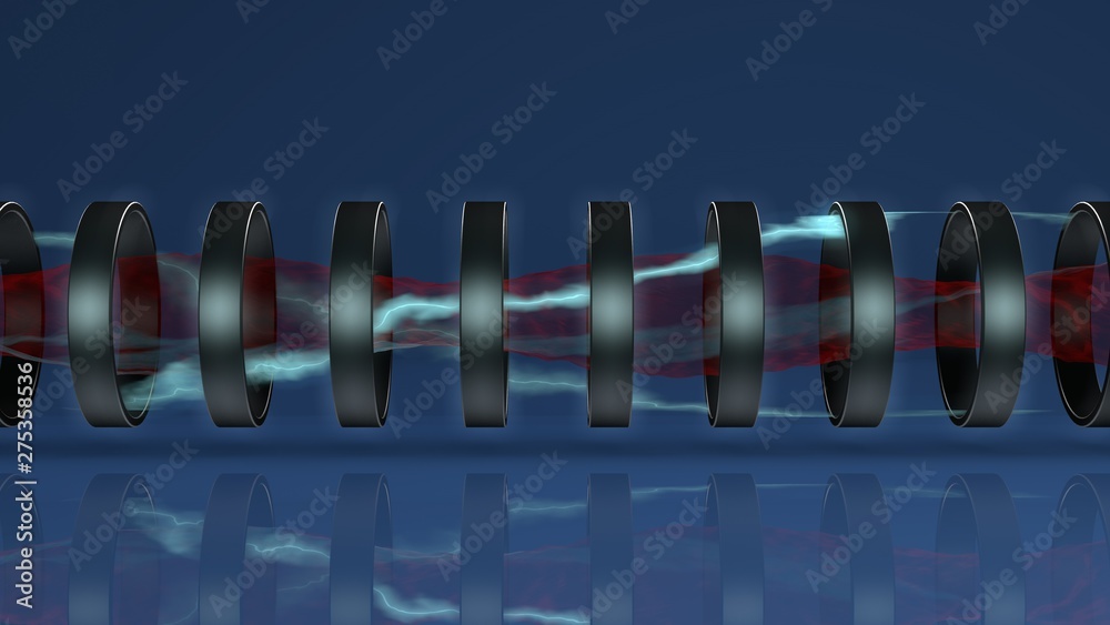 3D illustration of a particle accelerator, the synchrotron with the ...