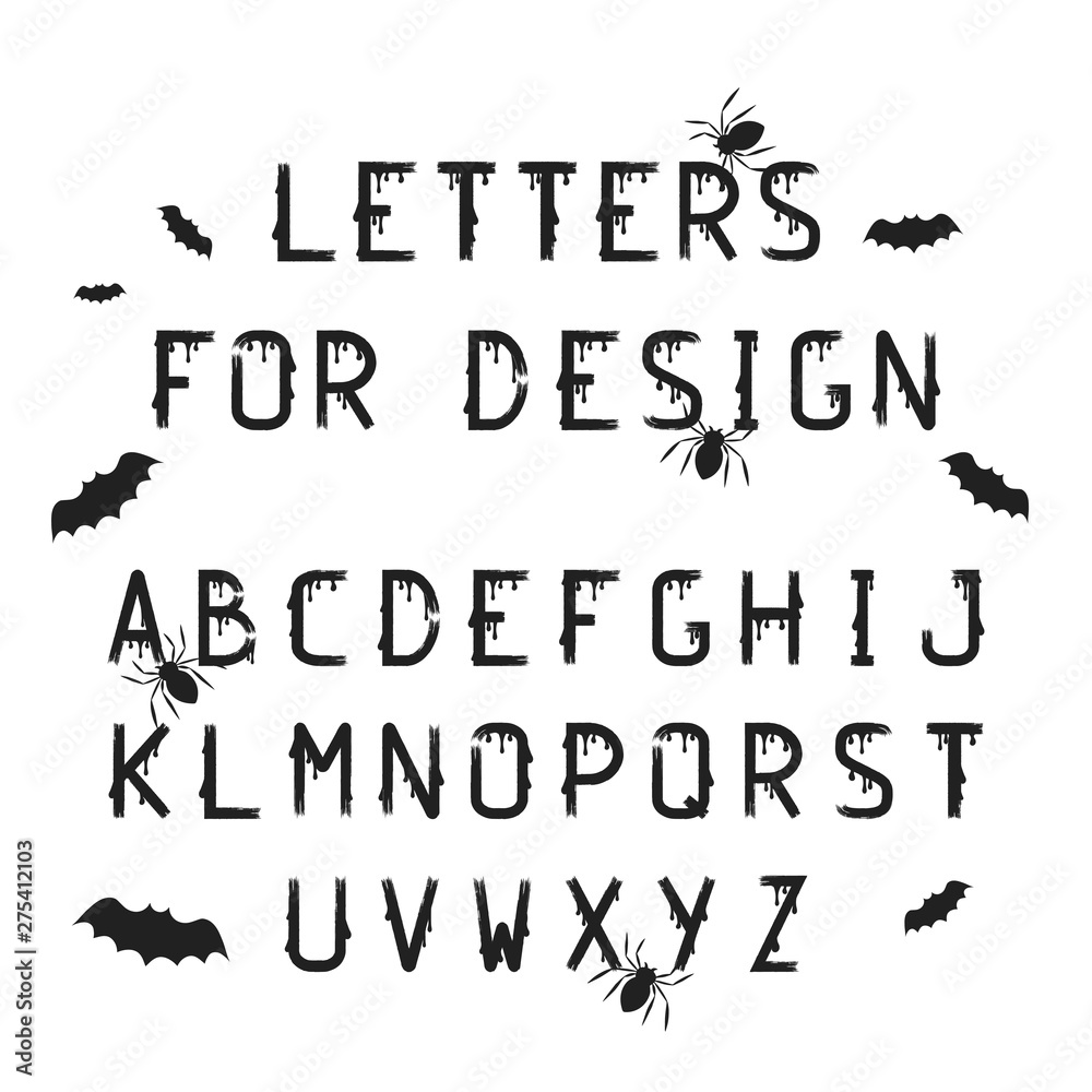 Grunge Halloween letters with splatters for october night party. Ink ...