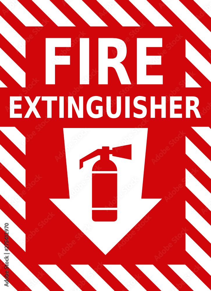 Vector high quality fire extinguisher red sign with icon and arrow ...