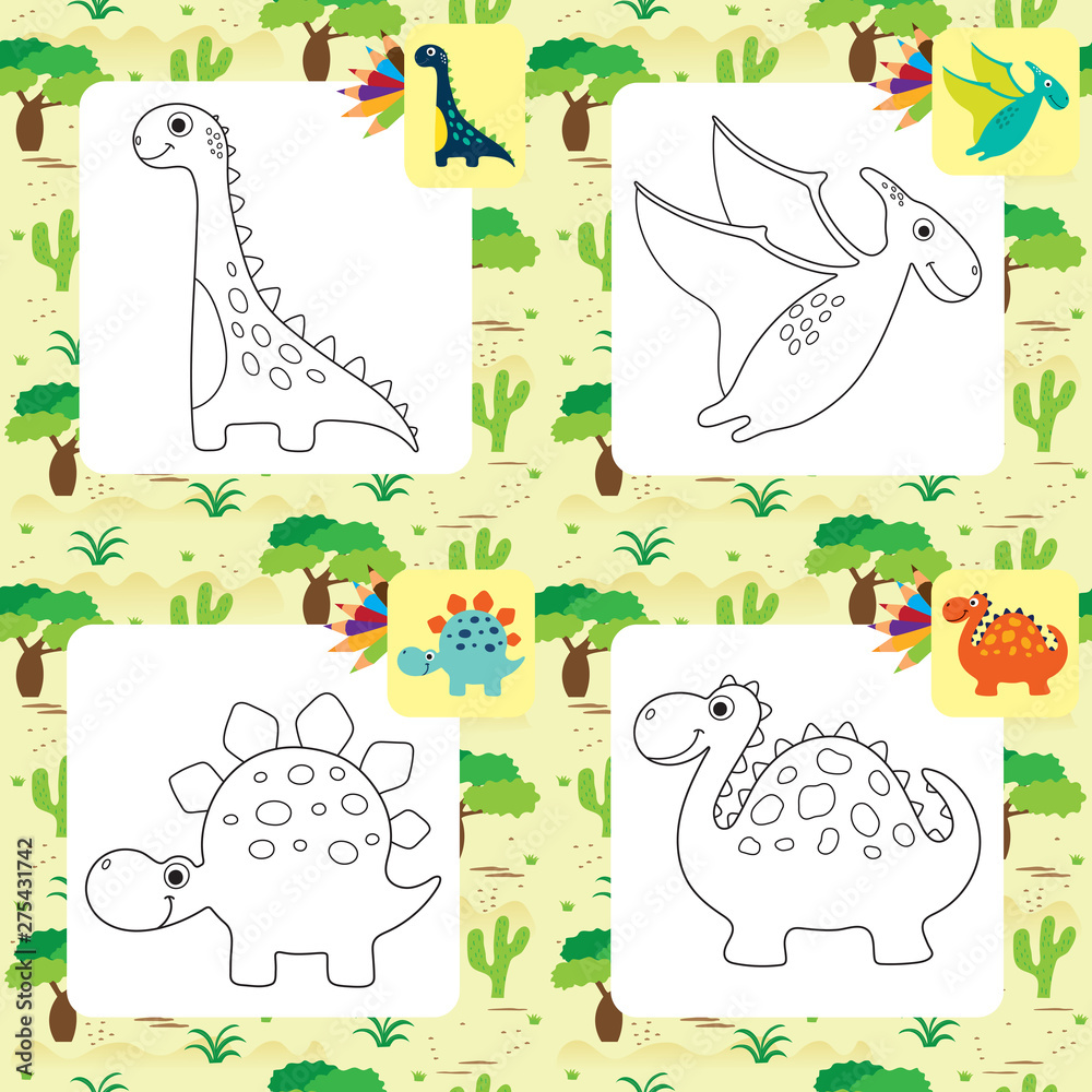 Cute dino coloring page for kids. Coloring puzzle with numbers of color ...