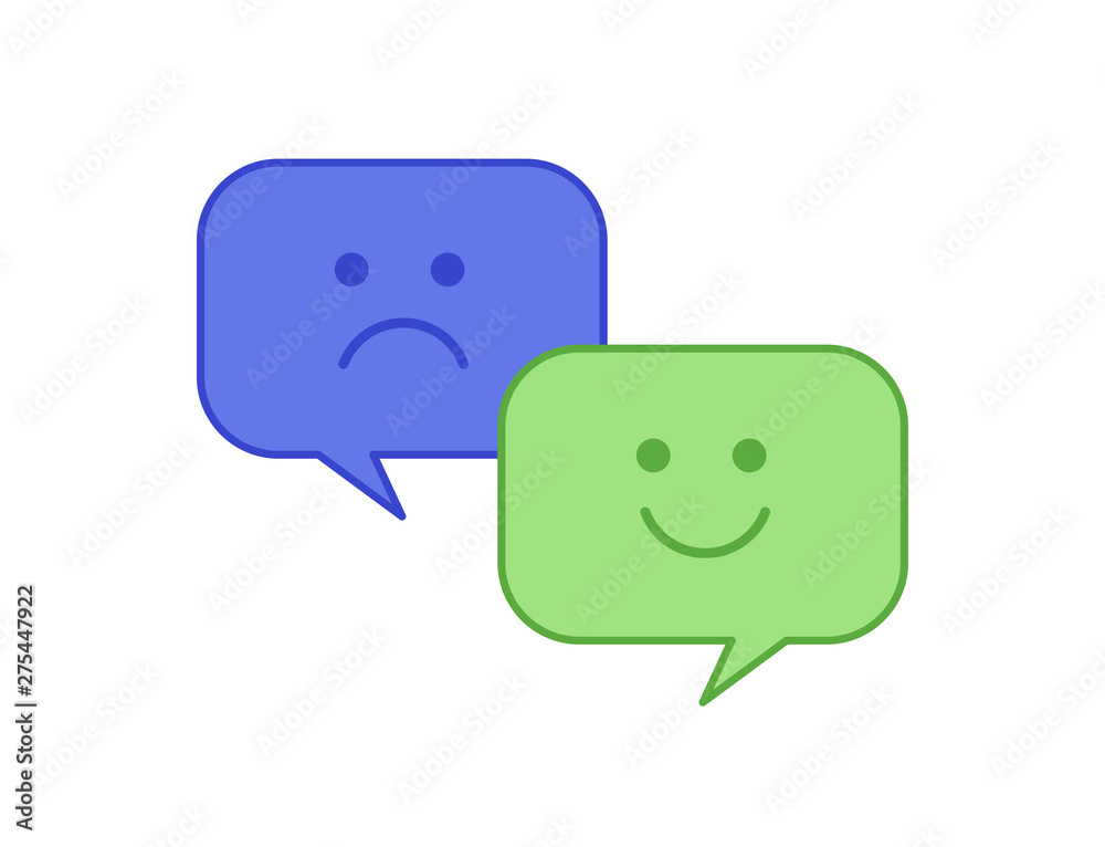 Vector de Stock Vector flat emoticon symbol. Talk bubbles with sad and ...
