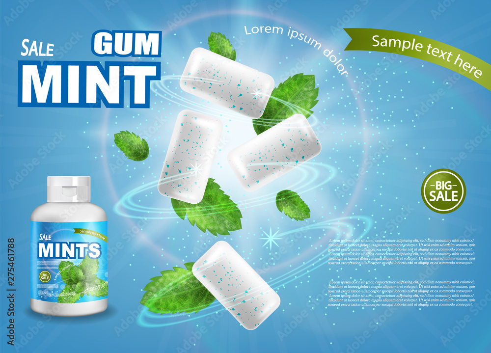 Mint chewing gum Vector realistic. Fresh flavor mock up. Product ...