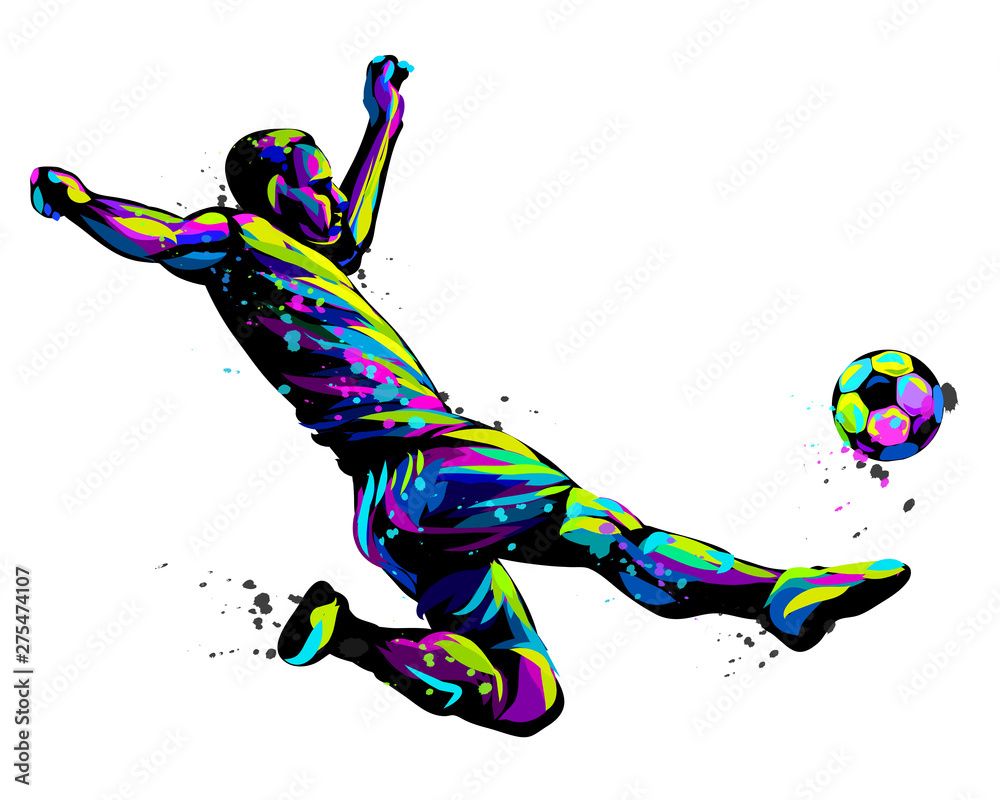 Footballer with the ball. Abstract, graphic, multi-colored image of a ...