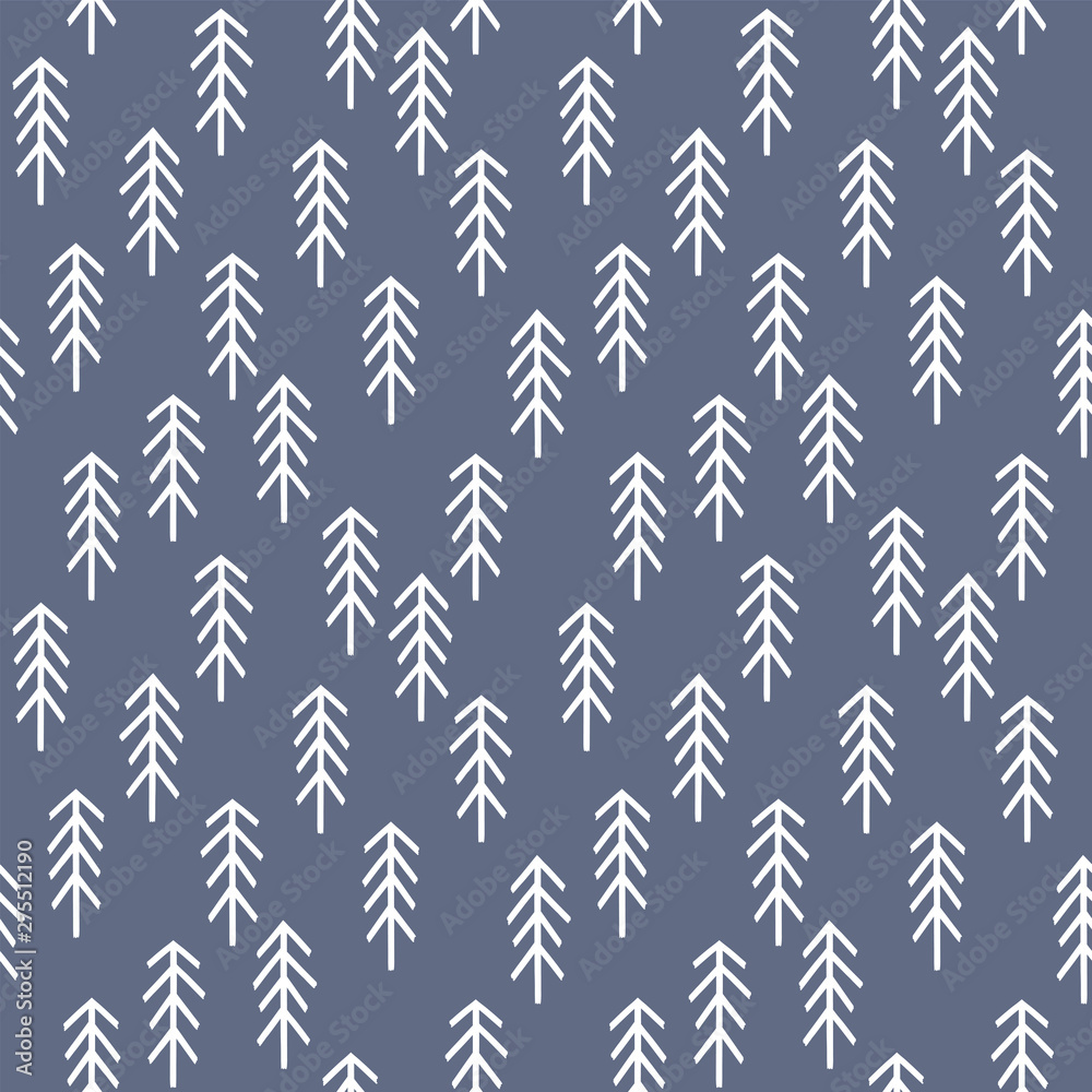 Cute seamless vector background with pine trees in navy blue ...