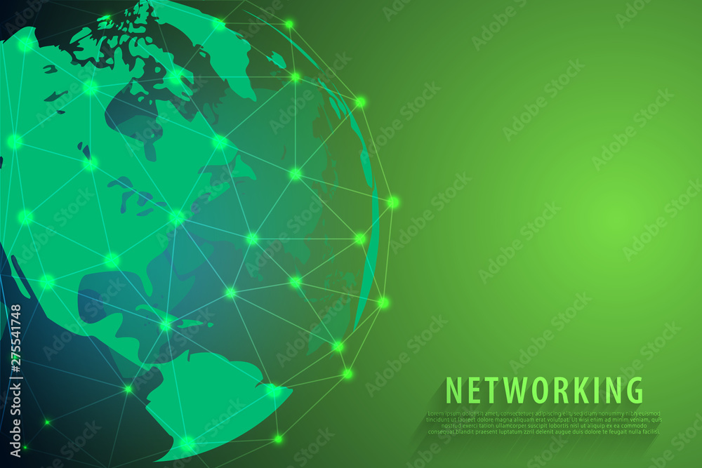 Global network connection background, green world map, vector Stock ...