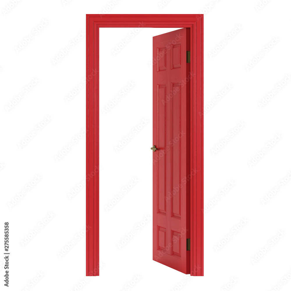 Red interior door isolated on white background. 3D rendering. Stock ...