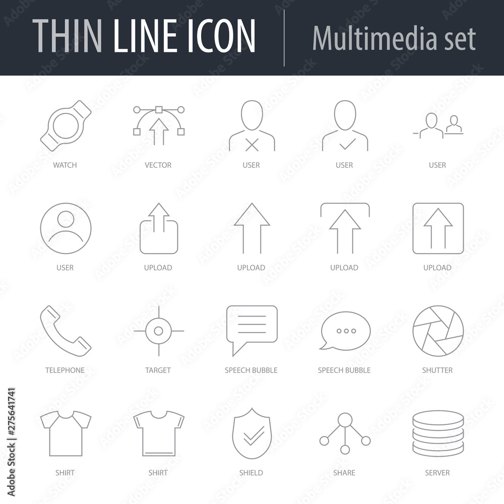 Icons Set of Multimedia. Symbol of Intelligent Thin Line Image Pack ...