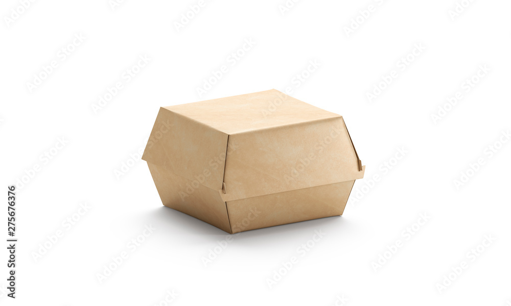 Blank craft burger box mockup, isolated, side view, 3d rendering. Empty ...