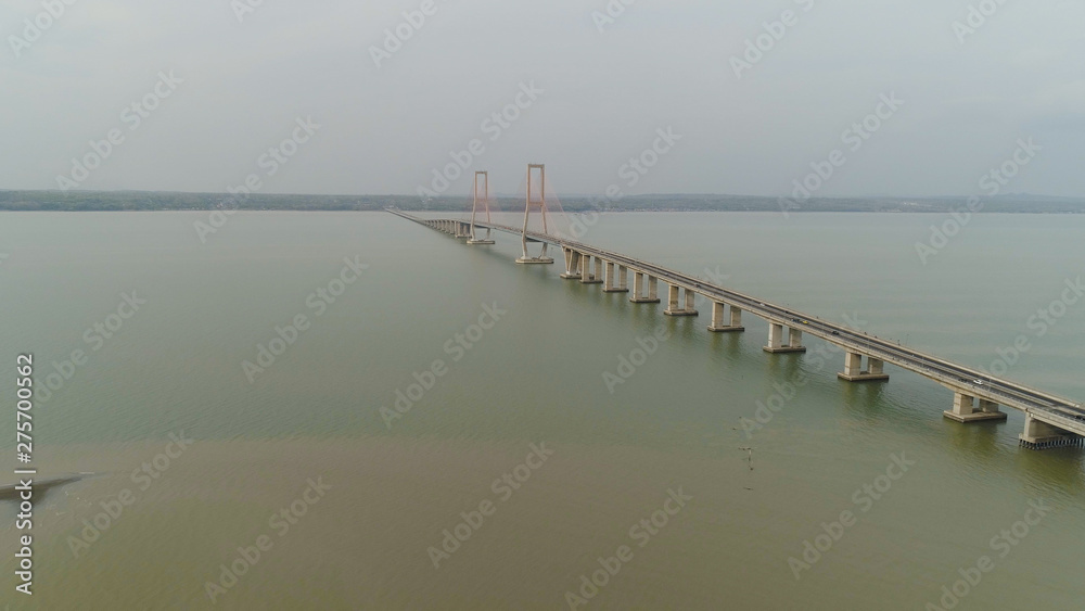 aerial view suspension cable bridge Suramadu over madura strait ...