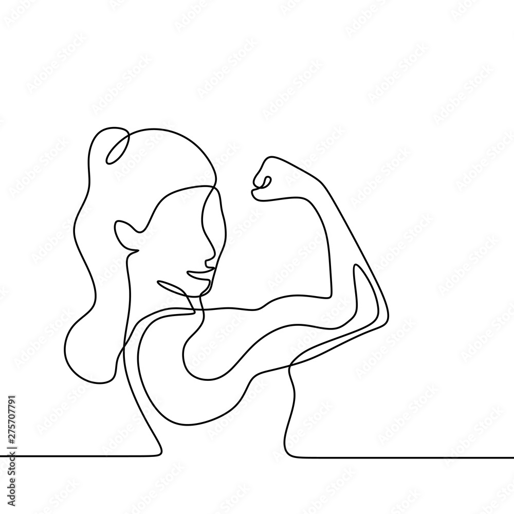 Strong women continuous one line drawing minimalist design on white ...