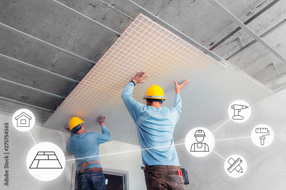 Ceiling installation with expert technicians In the room that is in the ...