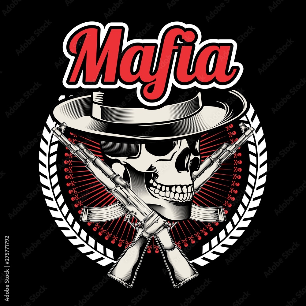 Vector de Stock Mafia boss with two crossed submachine guns. Symbol of ...