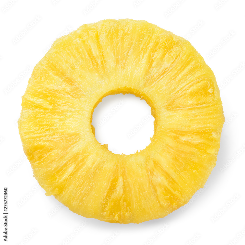 ภาพถ่าย Stock Pineapple ring. Canned pineapple slice. Flat design. Top view. Pineapple isolated ...