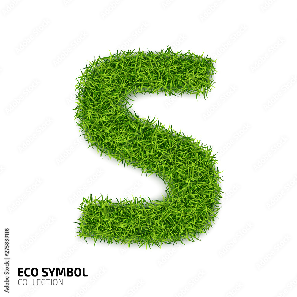 Letter of grass alphabet. Grass letter S isolated on white background ...