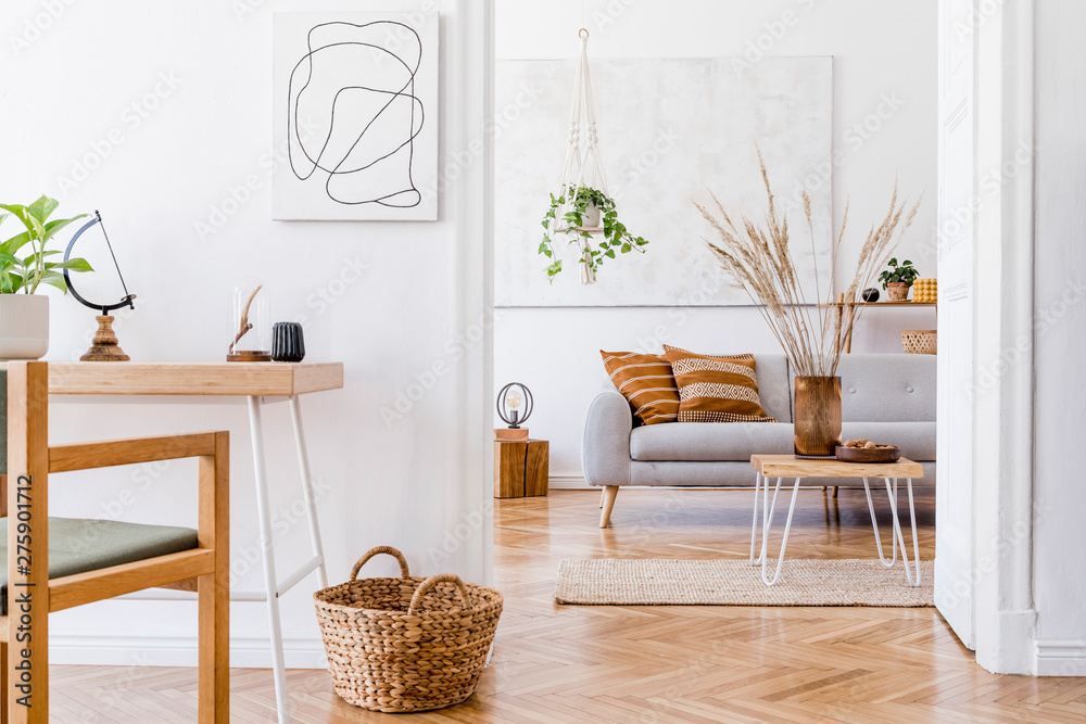 Foto The nice boho open space interiors in cozy apartment with design ...