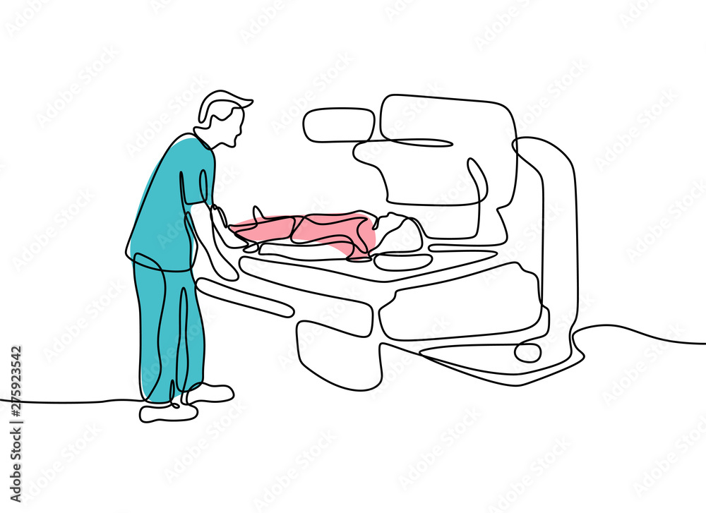 Continuous line drawing Portrait Of Radiologist Taking Xray Of patient ...