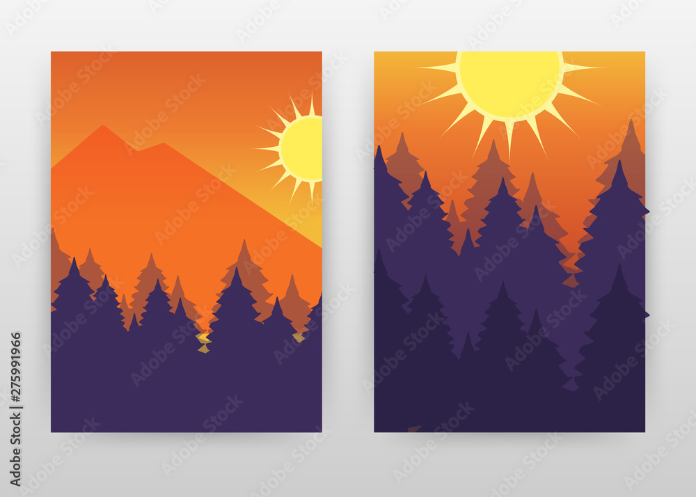 Forest landscape with sun and mountans business design for annual ...