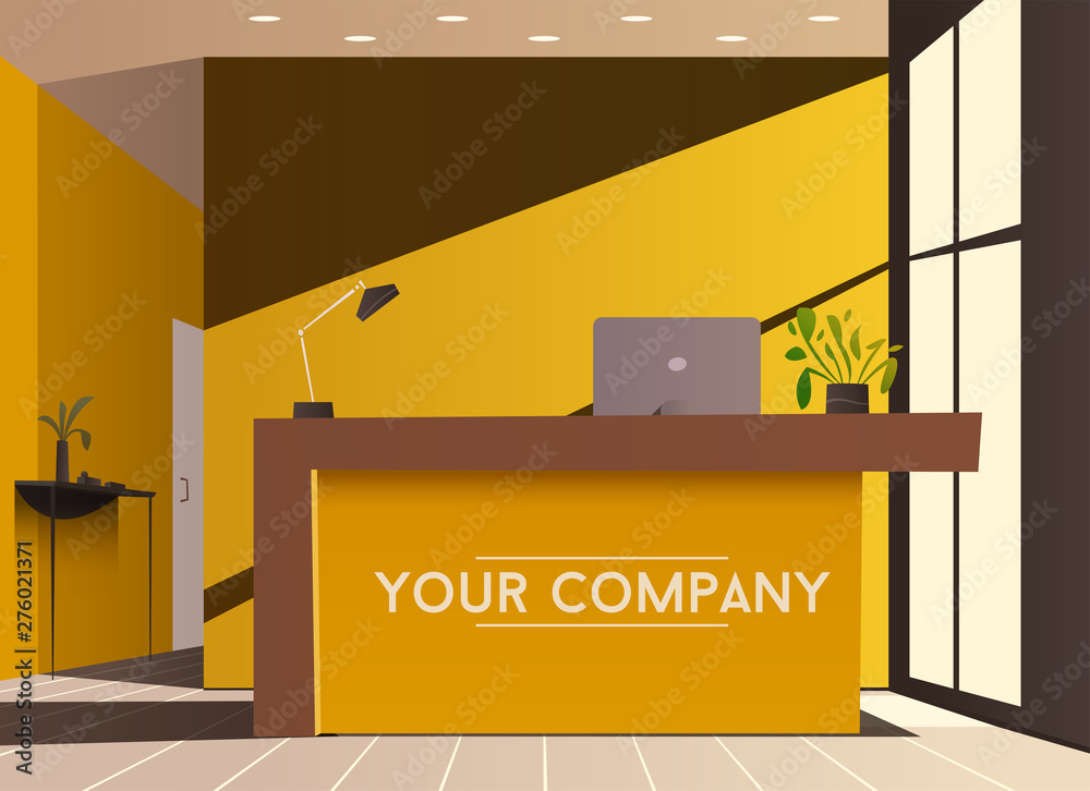 Reception desk. Cartoon vector illustration. Interior design. Stock ...