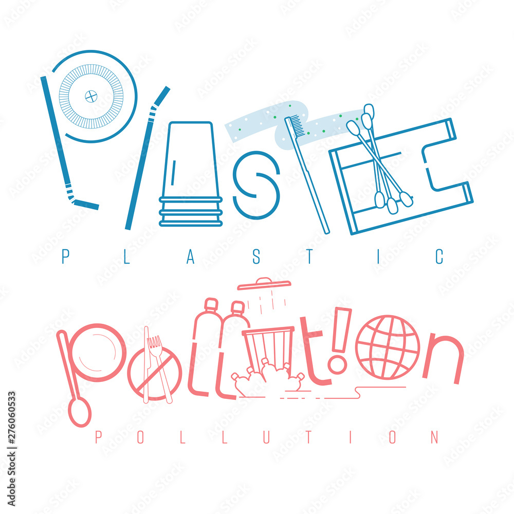 Plastic pollution typographic design. Pictorial symbol. Single-use ...
