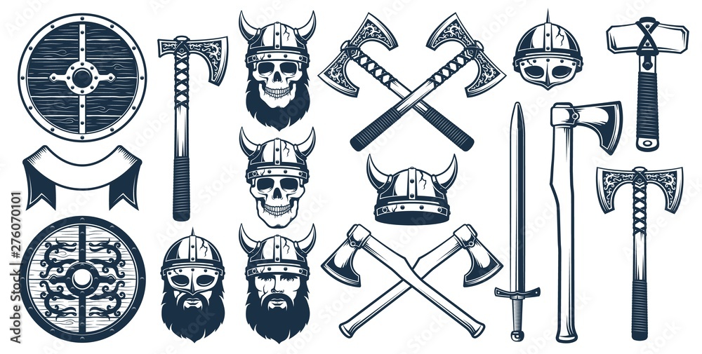 Viking weapon design elements for heraldic logo. Warrior head in a ...