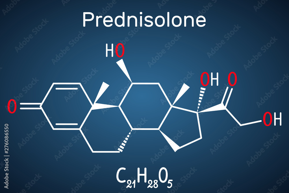 Prednisolone molecule. Is known as a corticosteroid or steroid ...