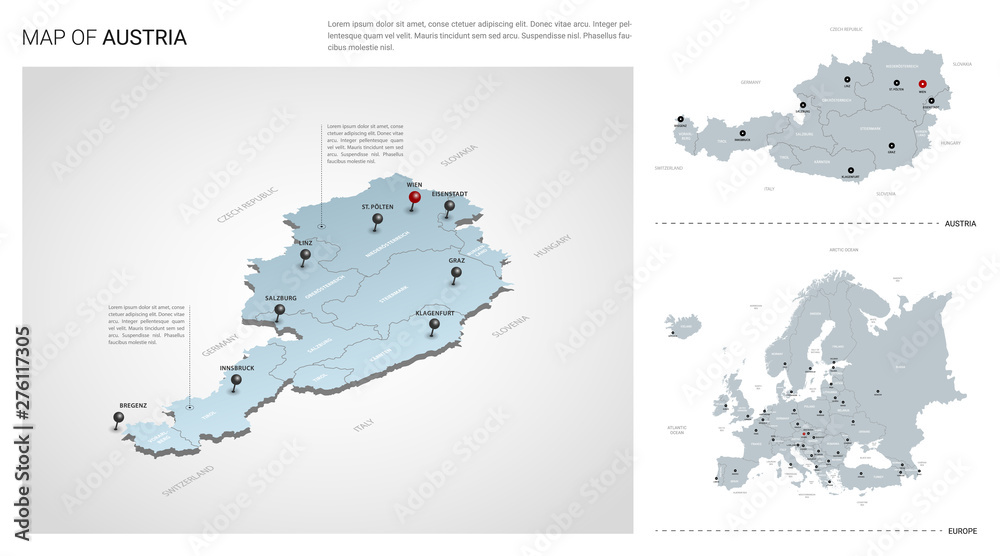 Vector set of Austria country. Isometric 3d map, Austria map, Europe ...