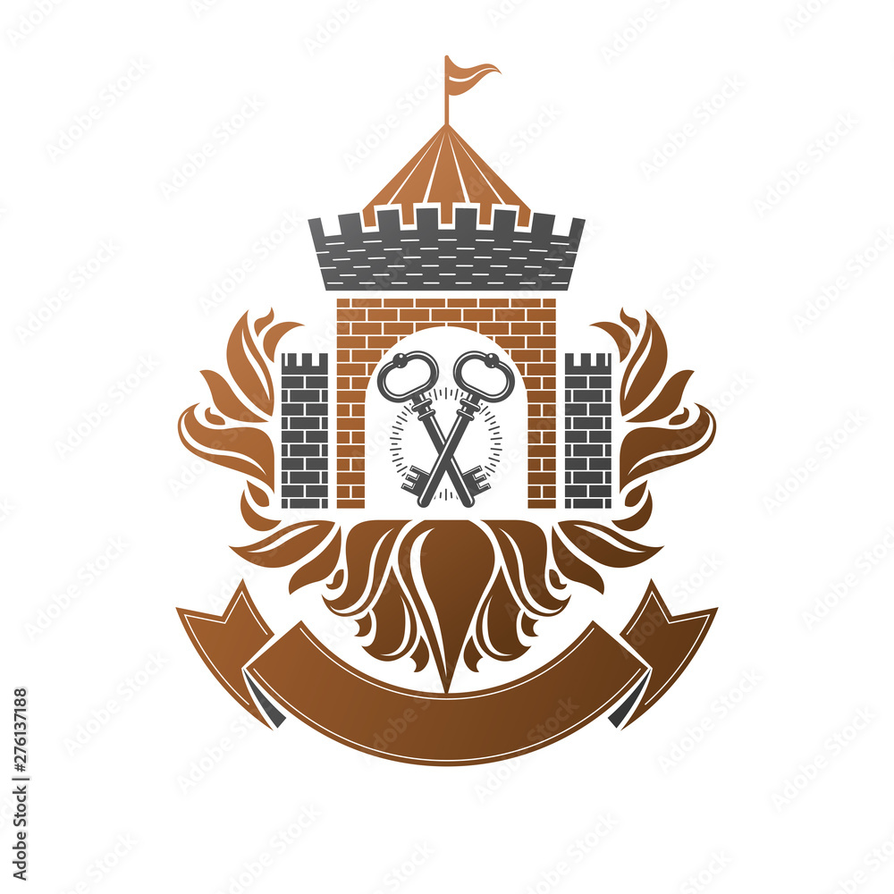 Ancient Fort emblem. Heraldic Coat of Arms decorative logo isolated ...