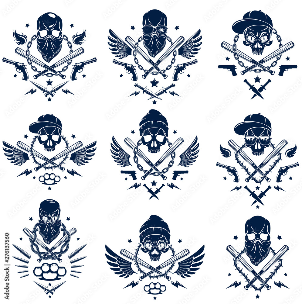 Criminal tattoo ,gang emblem or logo with aggressive skull baseball ...