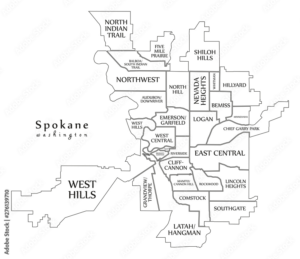 Modern City Map - Spokane Washington city of the USA with neighborhoods ...