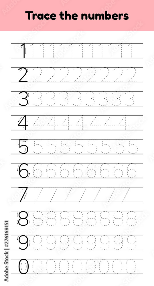 Vector illustrations. Trace line numbers for kindergarten and preshool ...