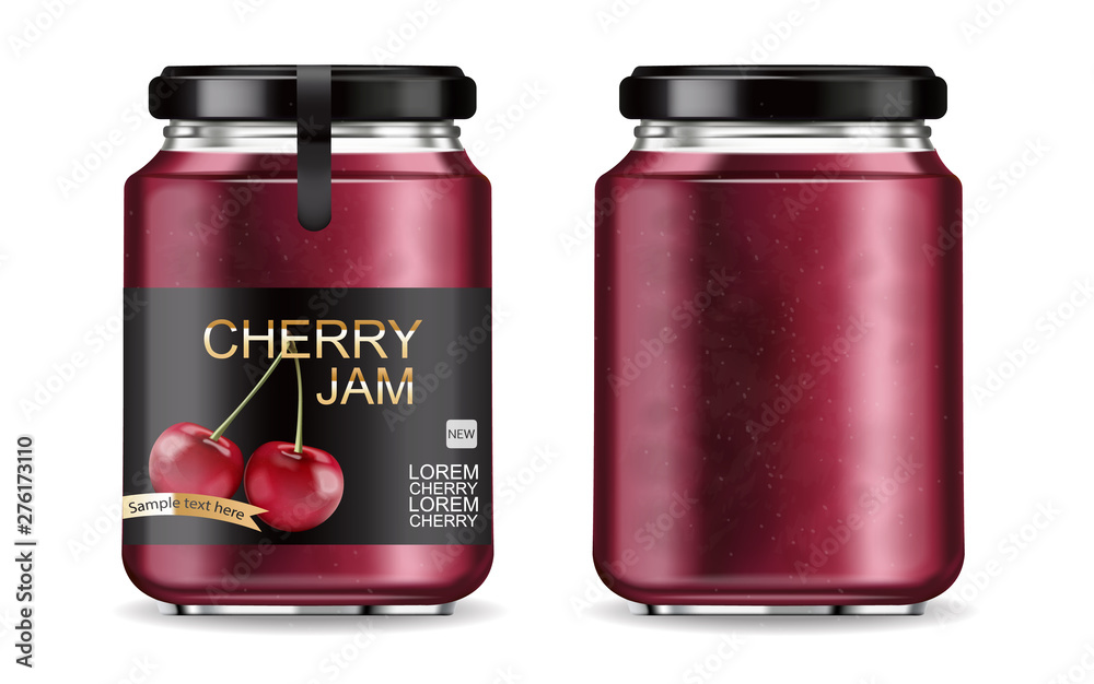 Cherry jam isolated Vector realistic mock up. Product placement label ...