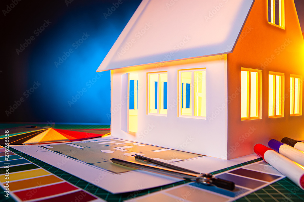 Foto de Stock Architectural Studio. Making layouts. House in the multi ...