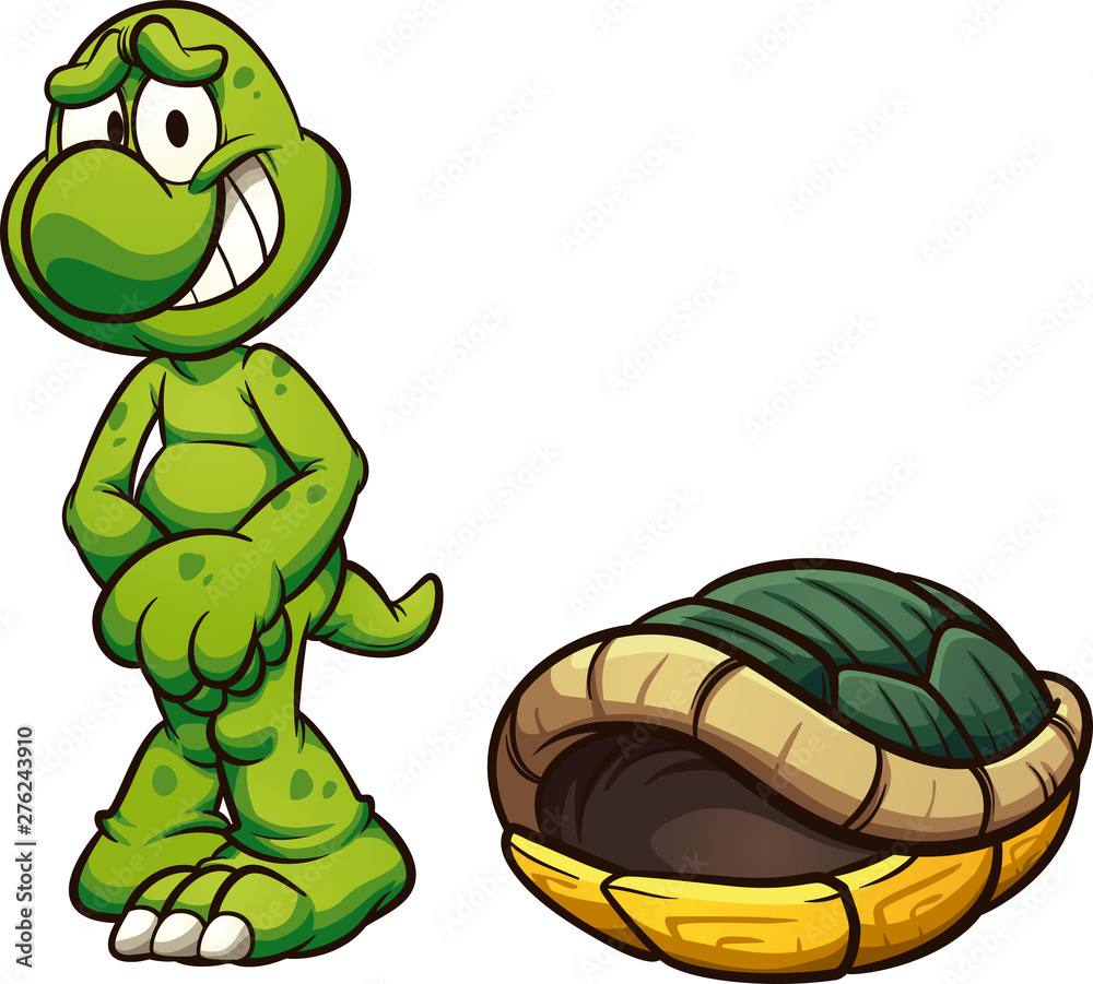 Naked cartoon turtle out of it’s shell clip art. Vector illustration ...