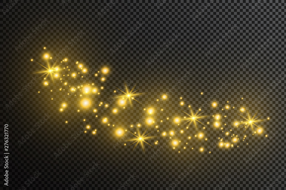 The dust is yellow. yellow sparks and golden stars shine with special ...