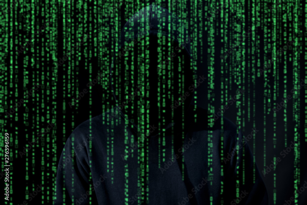 Asian hacker in black hood on black background,Hack password,hacking ...