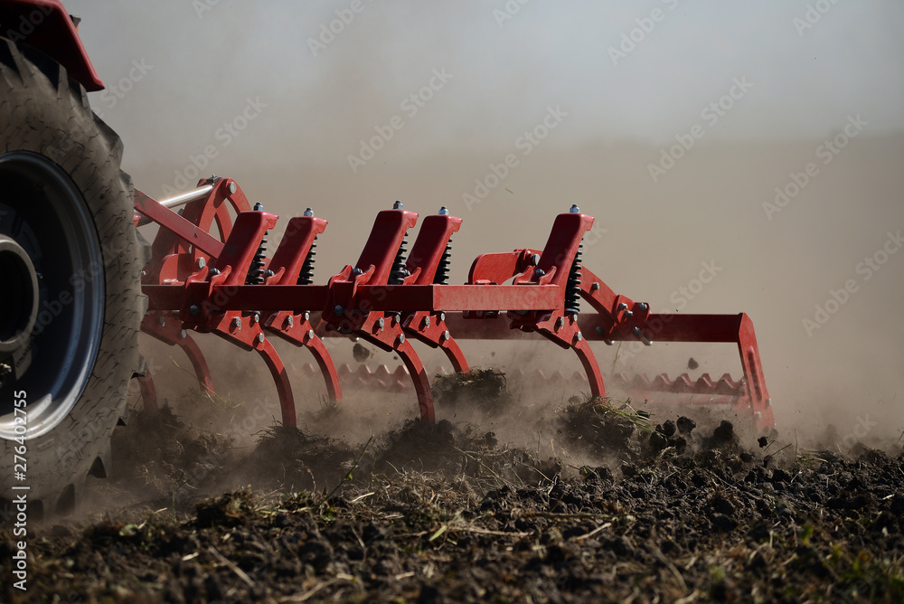 Agricultural plow close-up on the ground, agricultural machinery. Stock ...
