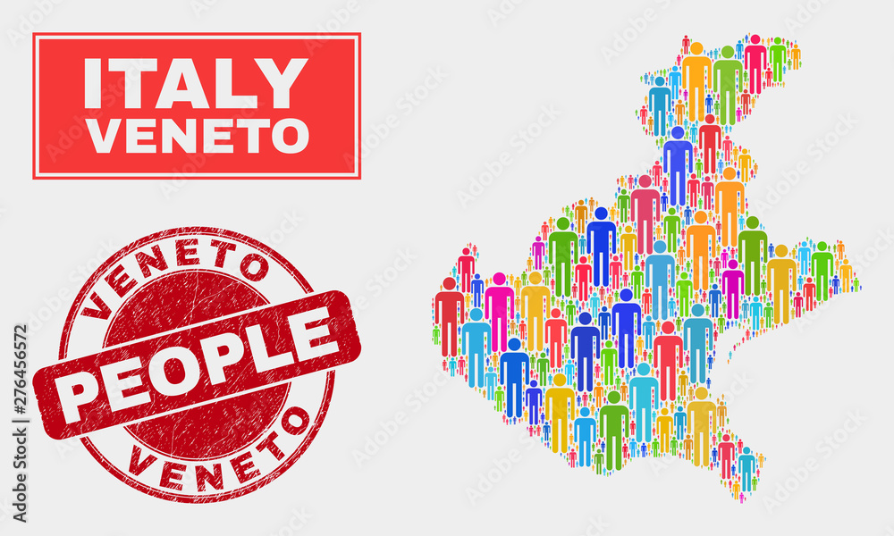 Demographic Veneto region map abstraction. People bright mosaic Veneto ...