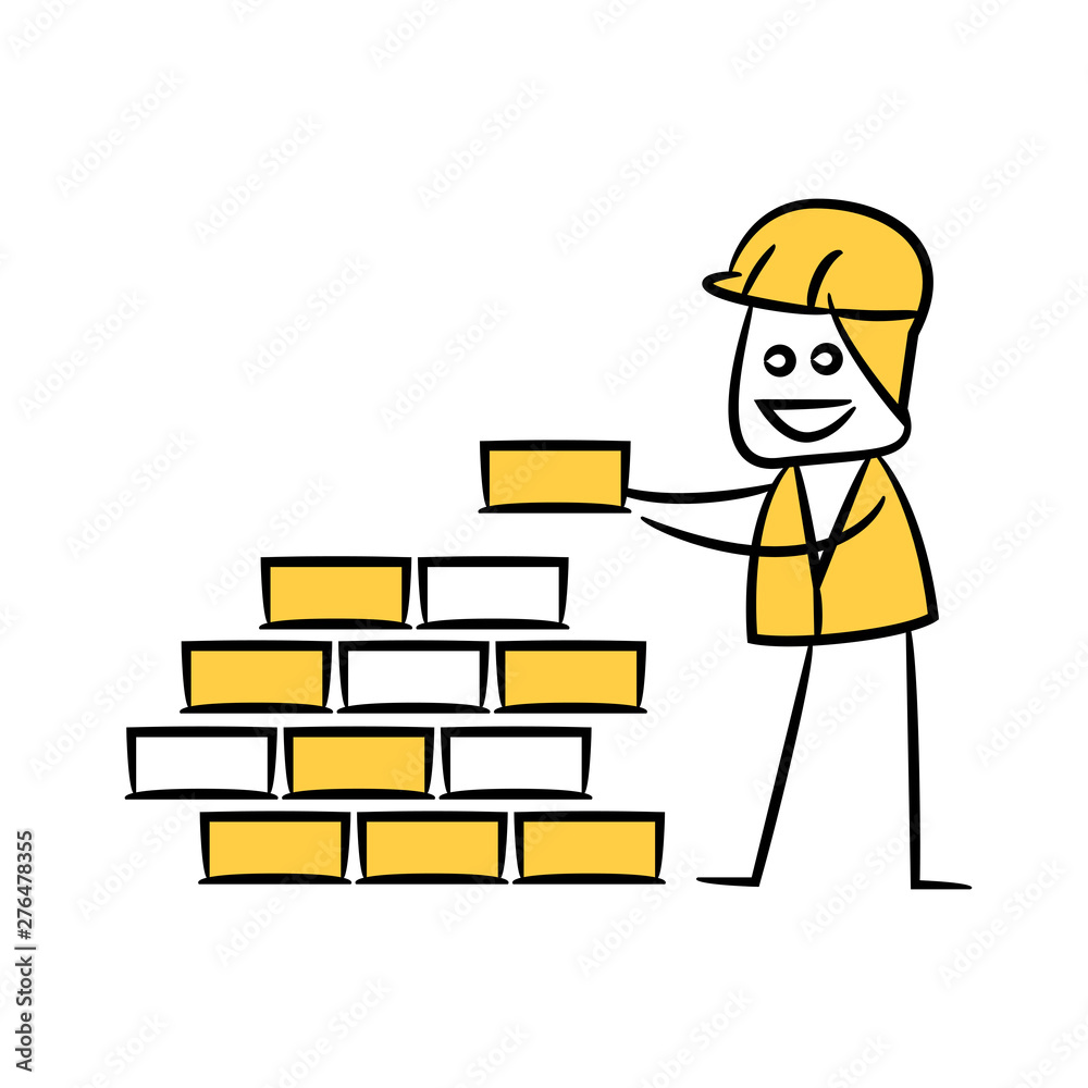 construction worker holding brick, doodle stick figure design Stock ...
