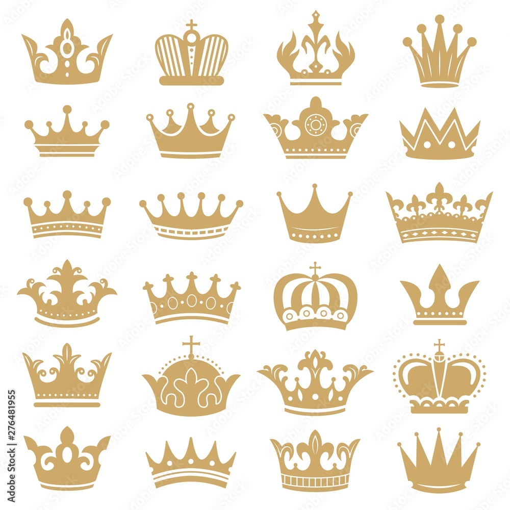 Gold crown silhouette. Royal crowns, coronation king and luxury queen ...