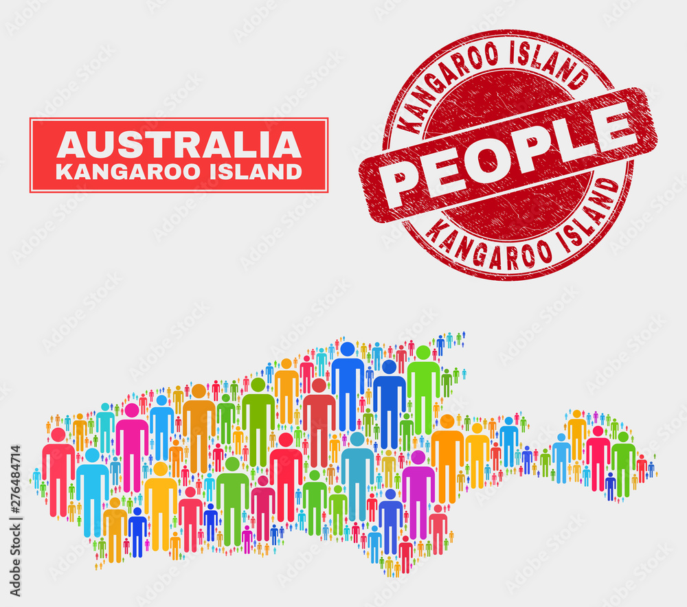 Demographic Kangaroo Island map abstraction. People color mosaic ...