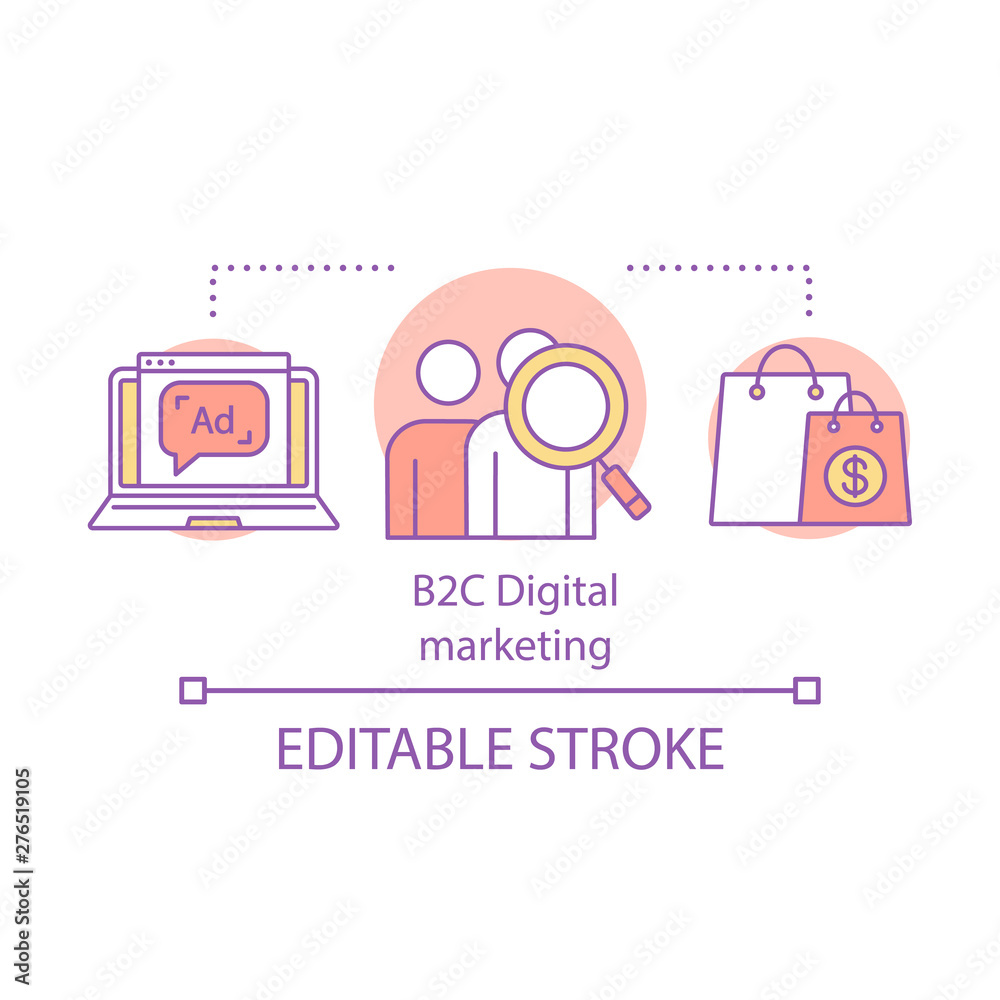 B2C Digital marketing concept icon. Business to consumer idea thin line ...