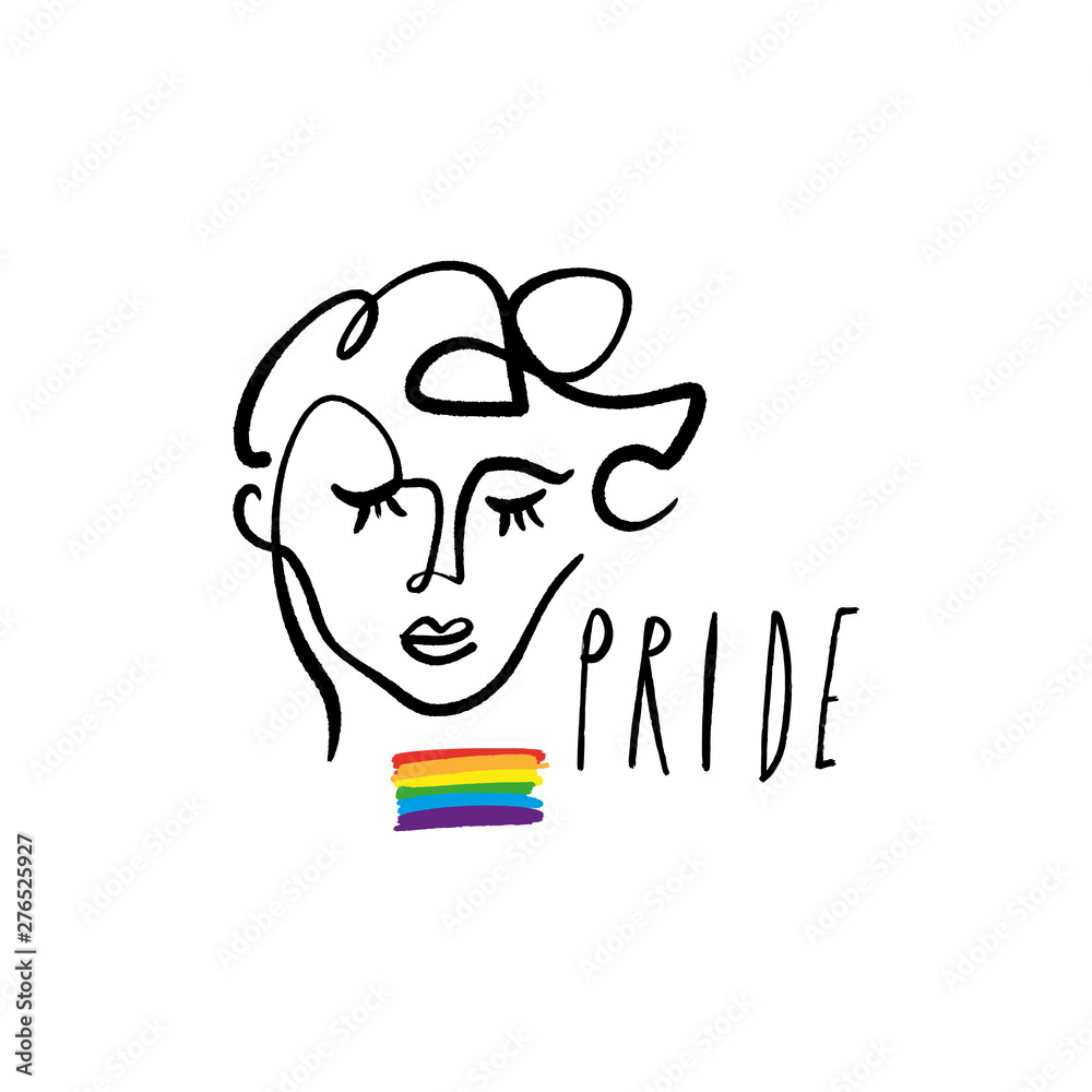 Hand drawing human face line art in cubism style with LGBT flag ...