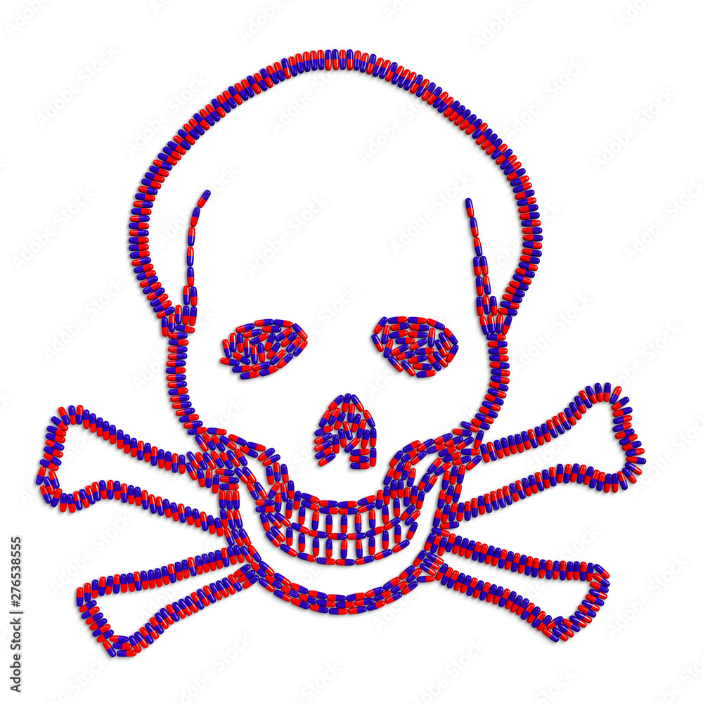 Six hundred and thirty-seven pills forming a skeleton head, a metaphor ...