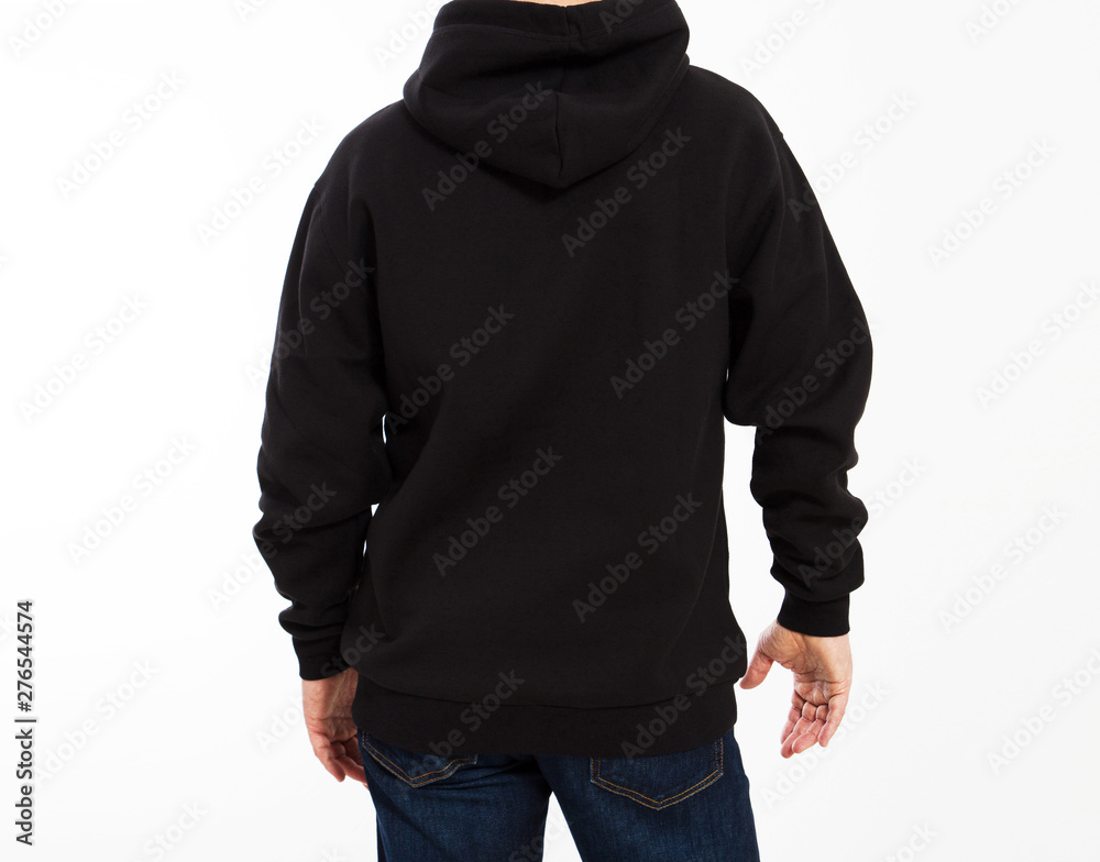 Rear view of hooded male man person isolated on white background with ...