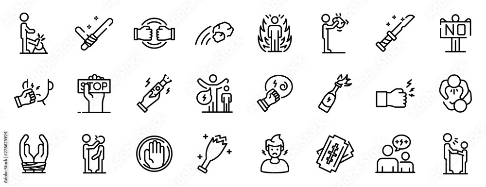 Violence icons set. Outline set of violence vector icons for web design ...
