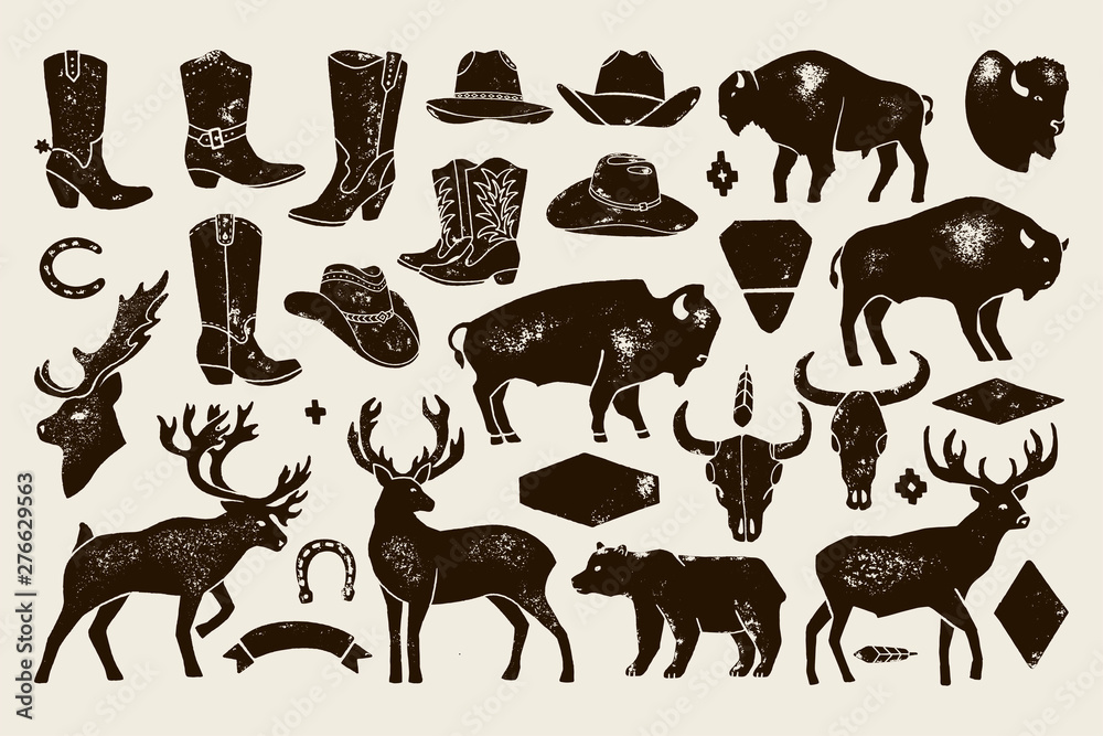 Big set of Hand Draw vintage native American signs from Deer, Buffalo ...